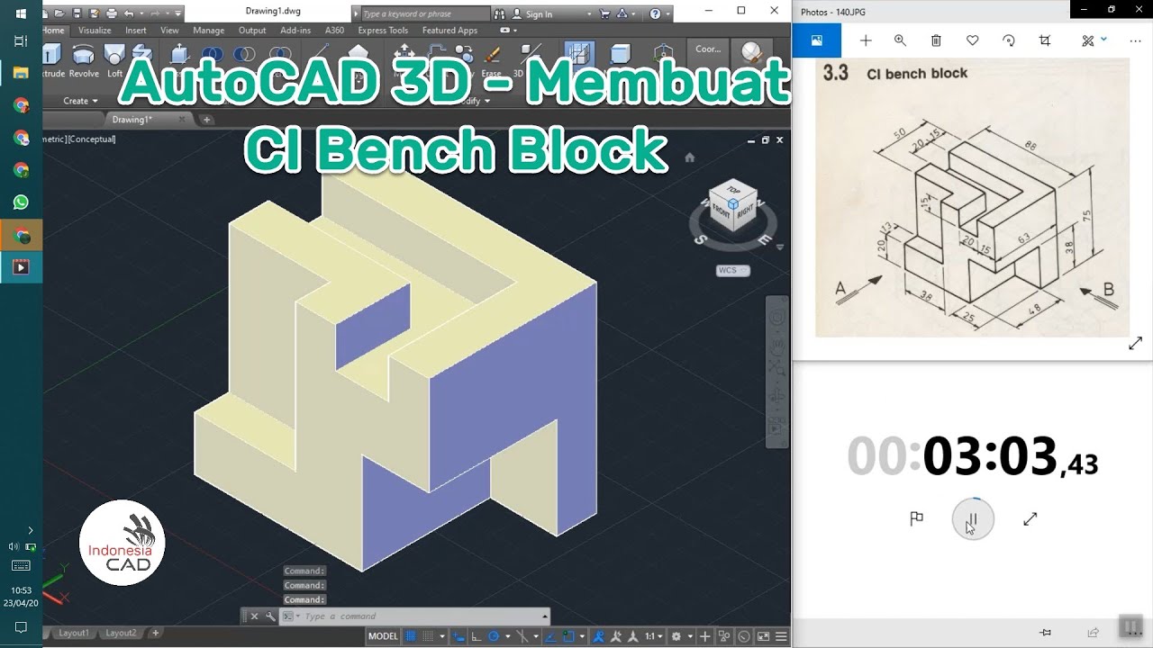AutoCAD 3D Basic - Membuat CI Bench Block - YouTube