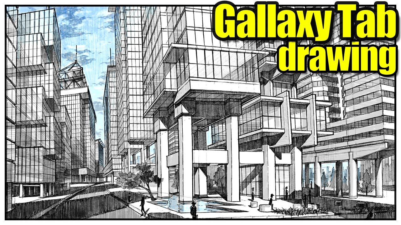 Drawing city + Gallaxy tab + autodesk sketchbook #architecture - YouTube