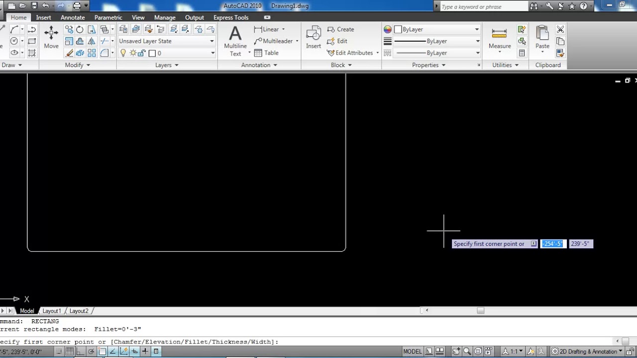remove fillet command to rectangle - YouTube