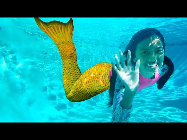 Wendy and Alex Pretend Play as Mermaids | Mermaid in the Pool Magic ...