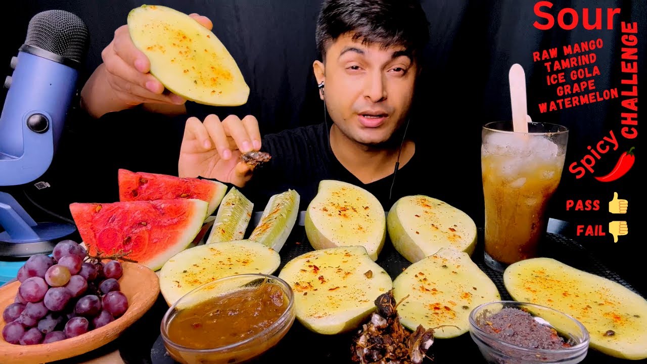 Eating Extremely Sour Raw Mango, Tamarind,Ice Gola,Grapes,Watermelon😋 ...