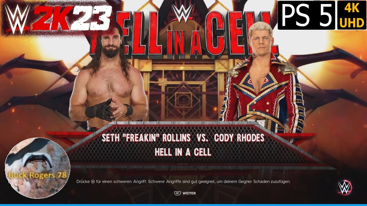 WWE 2K23 - Seth Rollins vs Cody Rhodes w. entrance - PS5Share 4K UHD ...
