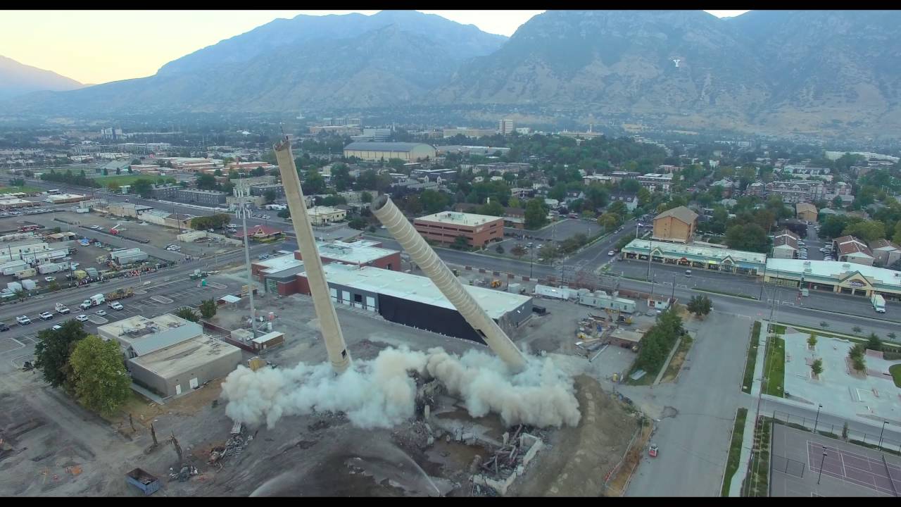 Provo City Power Plant Smokestack Demolition - YouTube