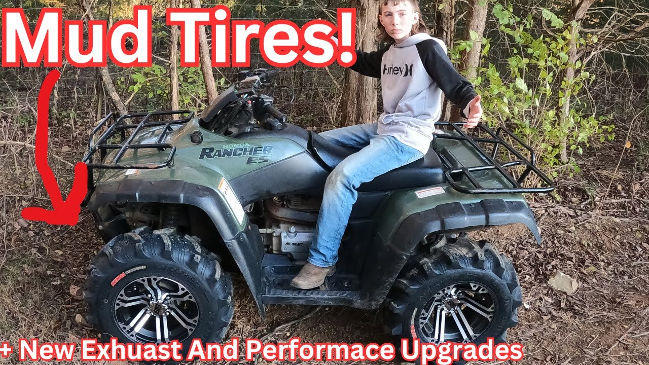 Upgrading My Dads Honda Rancher With Mud Tires And New Exhaust - YouTube