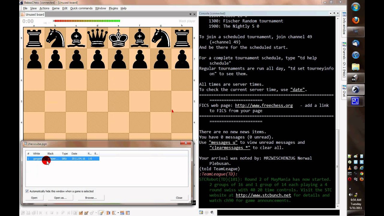 How to Upload a PGN to examine on FICS using Babaschess - YouTube