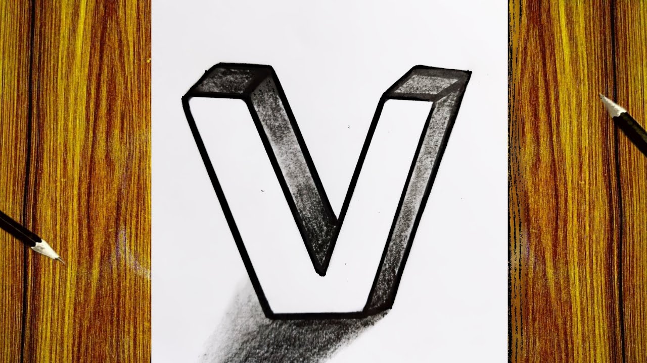 How to draw V drawing 3D drawing step by step - YouTube