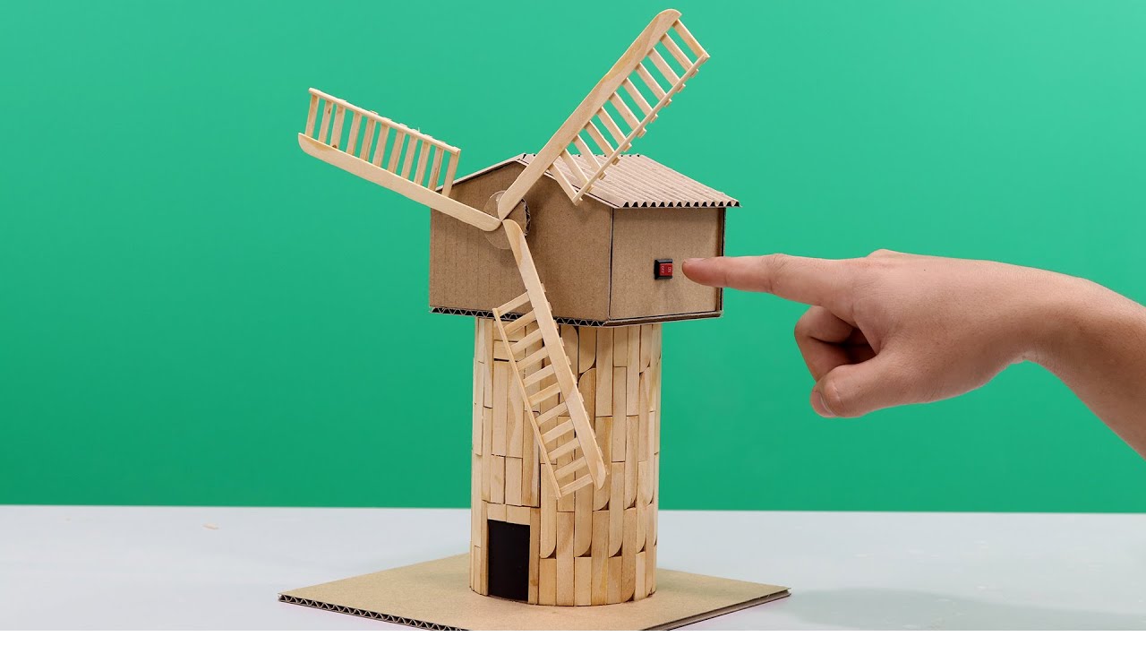 How to make working model of a wind turbine from cardboard - school ...