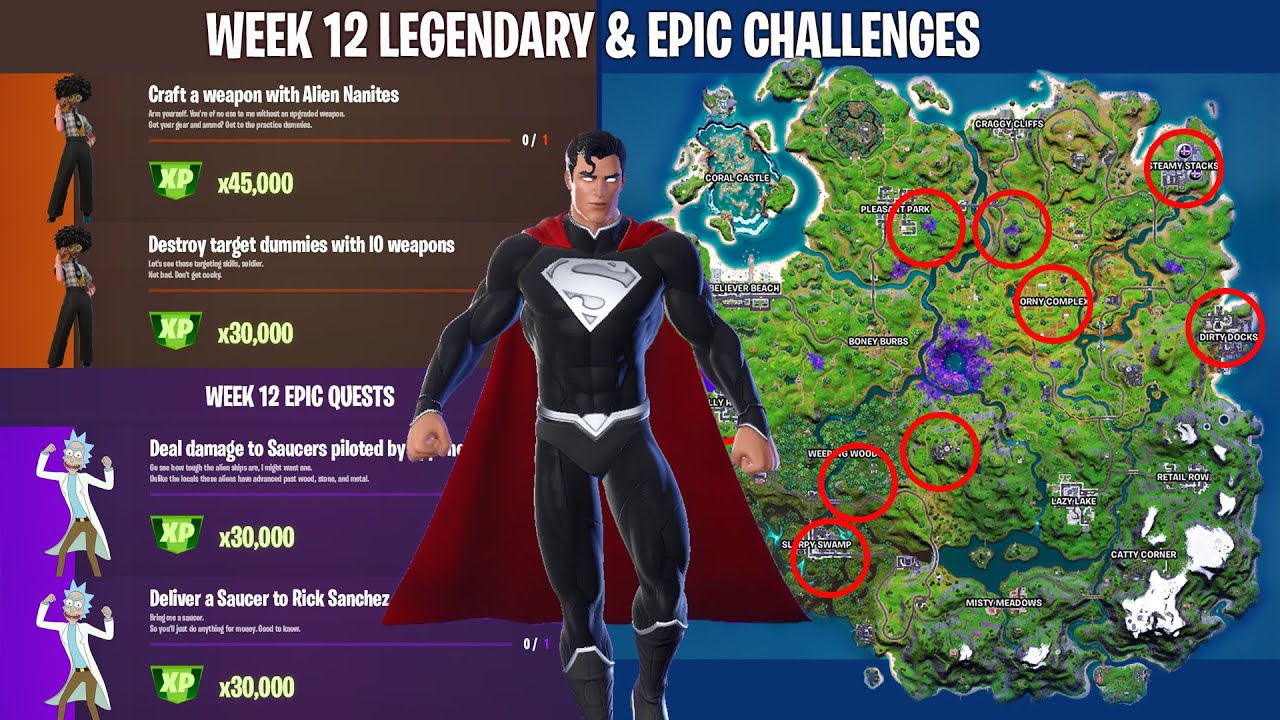 WEEK 12 CHALLENGES FORTNITE! Full Legendary & Epic Quests Guide! Unlock ...