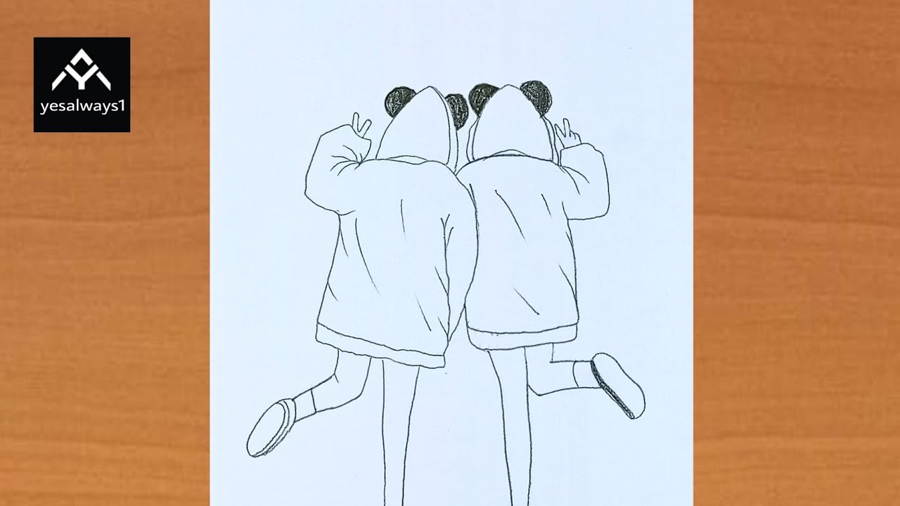 BFF drawing || how to draw best friend drawing || girl backside drawing ...