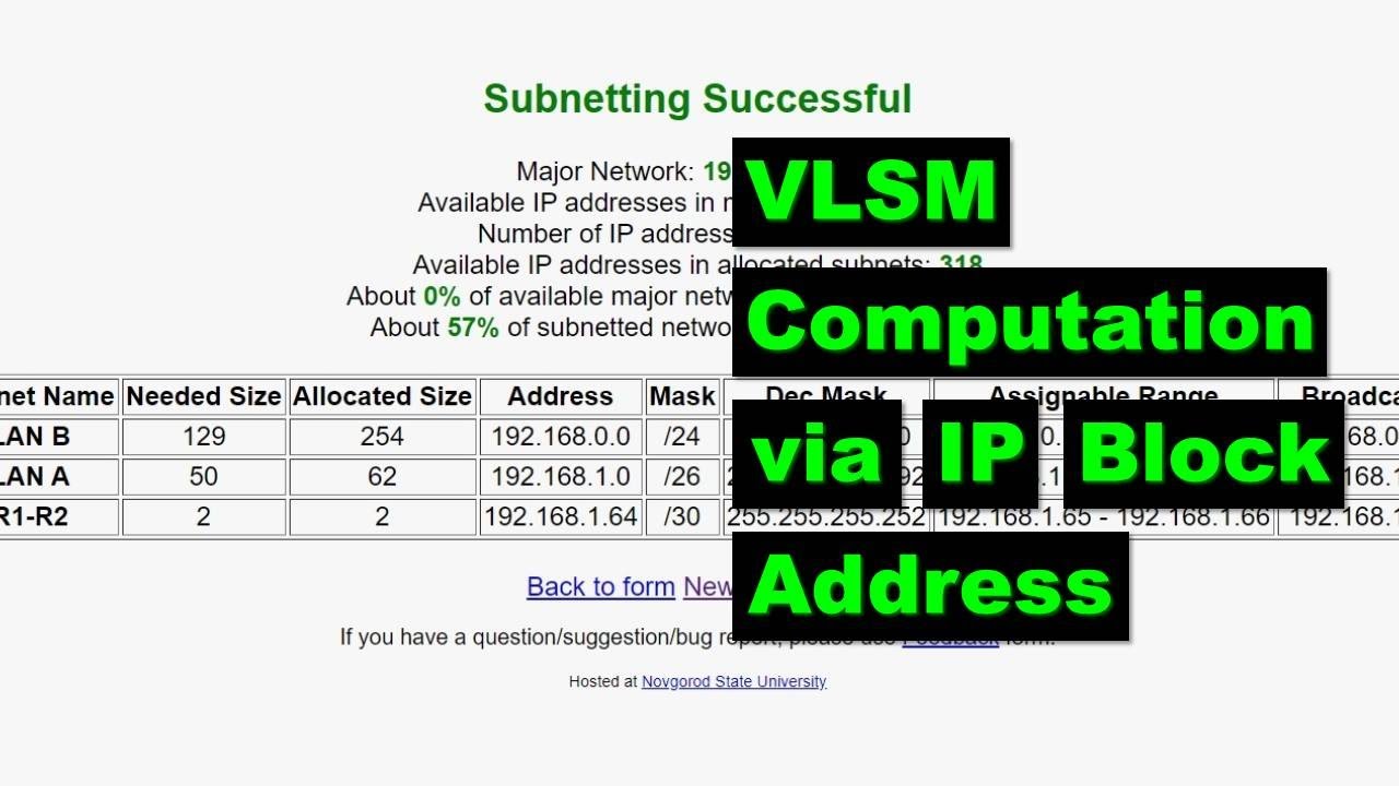 VLSM Computation via IP Block Address - YouTube