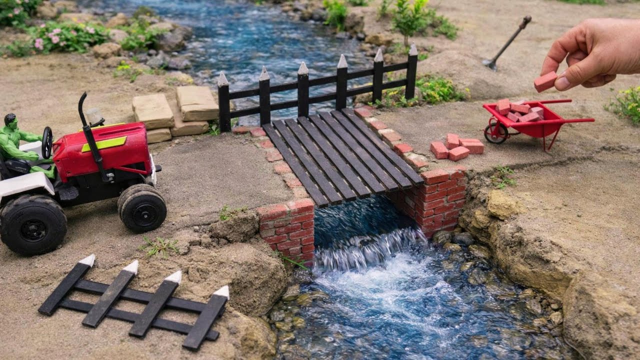 DIY Mini Tractor Builds a Strong Brick and Concrete Bridge for Tractor ...