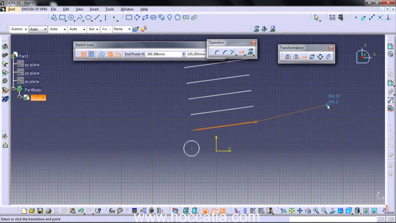 CATIA SKETCHER - TRANSFORMATIONS (Mirror, Offset, Rotate...) - YouTube