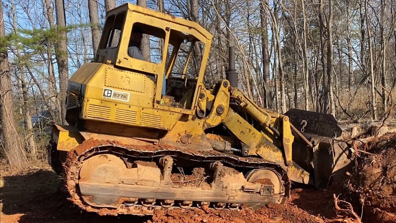 Stump removal with Cat 977k track loader, listen to that 3306 diesel ...