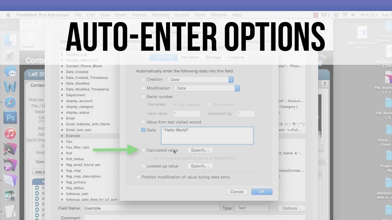 Auto-Enter Options for Fields | FileMaker 14 Training Videos - YouTube