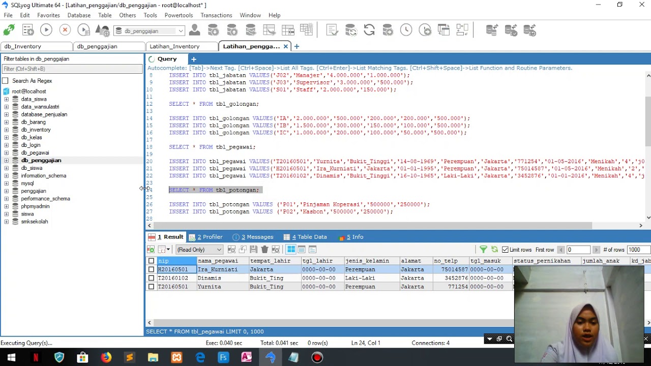 latihan penggajian menggunakan SQLyog - YouTube