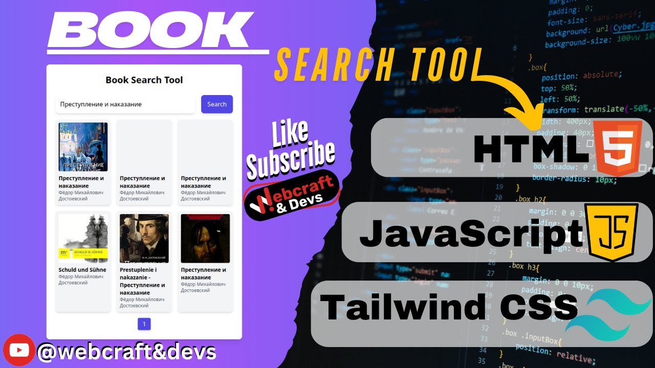 build a book search tool using html javascript & tailwind css ...