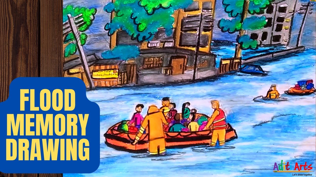 How to draw Flood Memory Drawing | Flood Memory Drawing | Flood Drawing ...