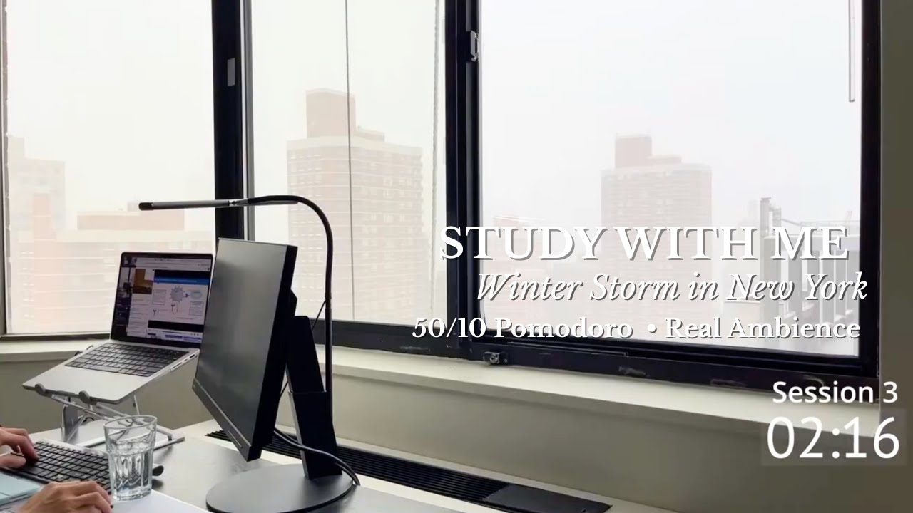 🩺4 Hour Snowy Study With Me LIVE in New York | 50/10 Pomodoro | Real ...
