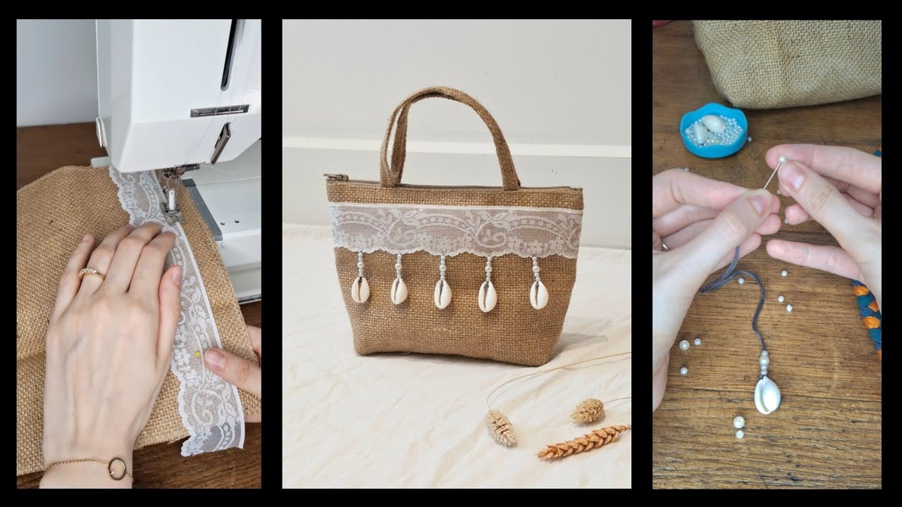 DIY mini boho handbag from old jute bag - Easy sewing tutorial ♻️ # ...