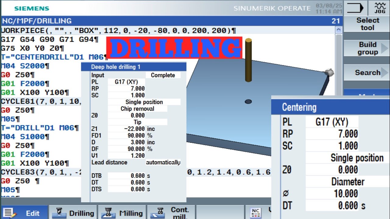 Sinutrain Milling Tutorial:Centering/Deep Drilling in Sinutrain Milling - YouTube