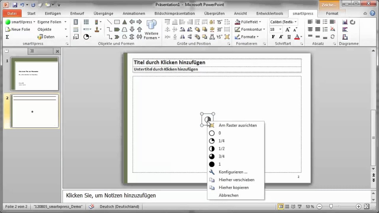 Mit smartXpress Harvey Balls auf einer Folie einfügen und umschalten ...