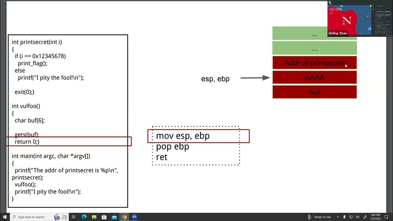 Northeastern CY 5770 Spring 2025 [Week 3 Buffer Overflow. Overwrite RET address] - YouTube