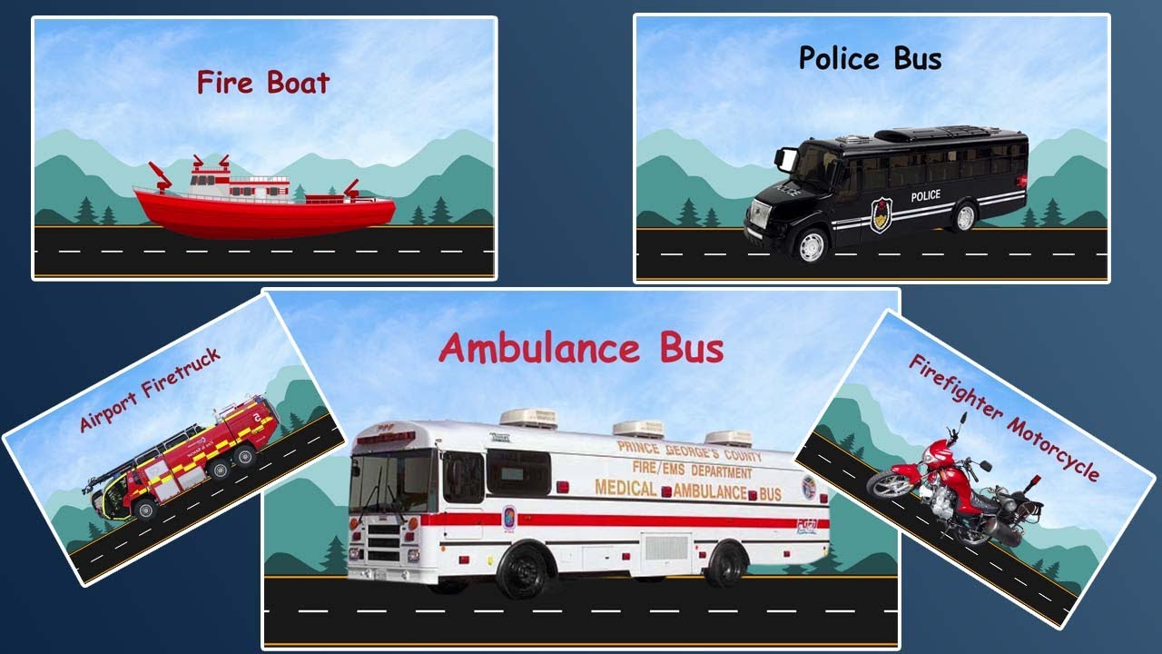 Emergency Vehicles | Names Of Emergency Vehicles | For Kids | Kids ...