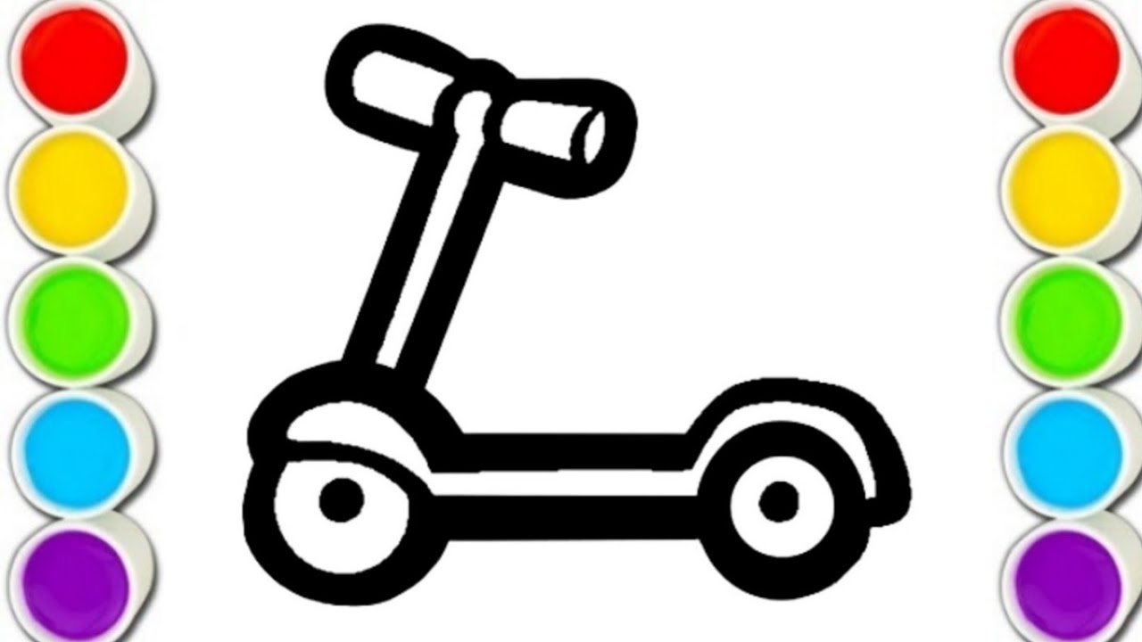 Scooter Drawing, Painting and Coloring for kids and toddlers | Draw ...