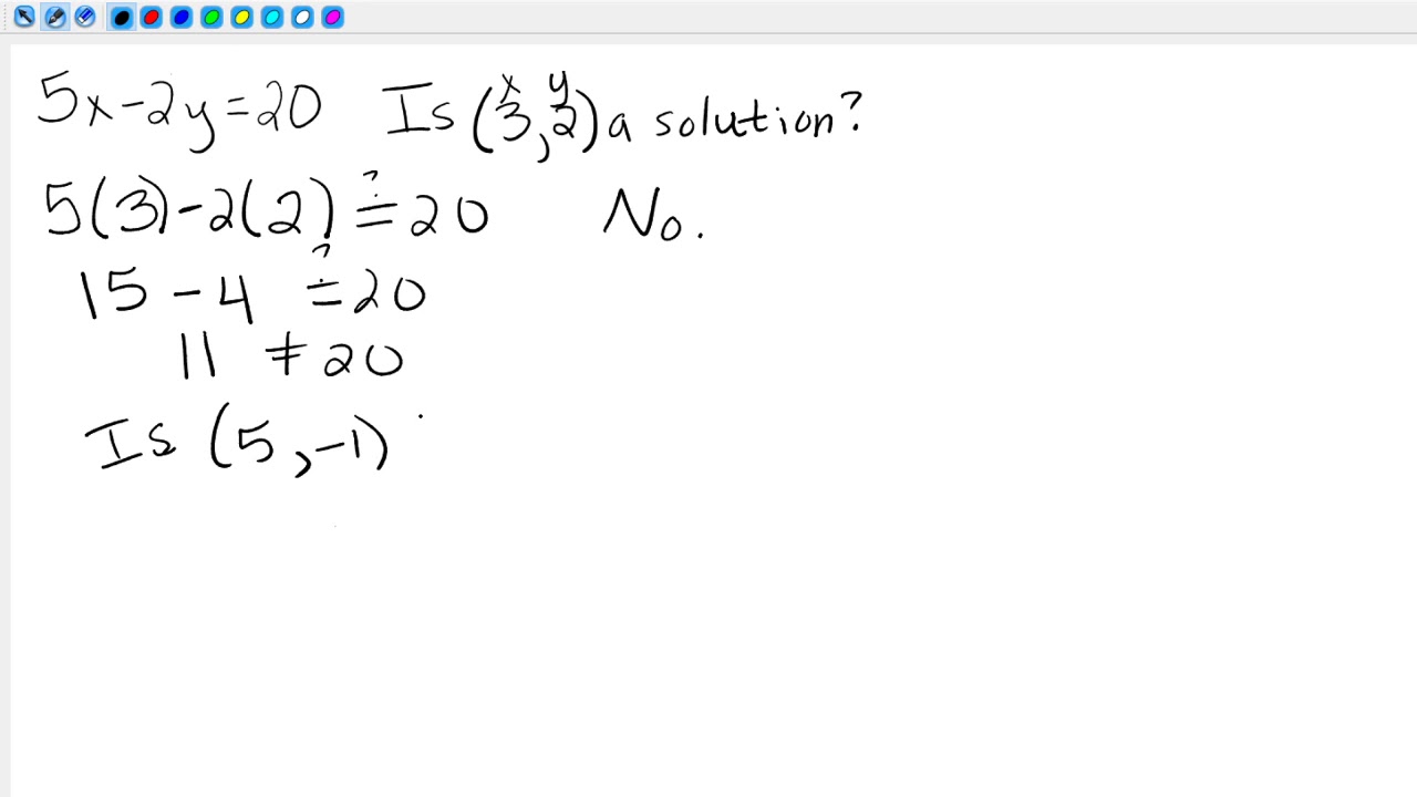 Determine If An Ordered Pair Is A Solution To A Given Linear Equation Youtube