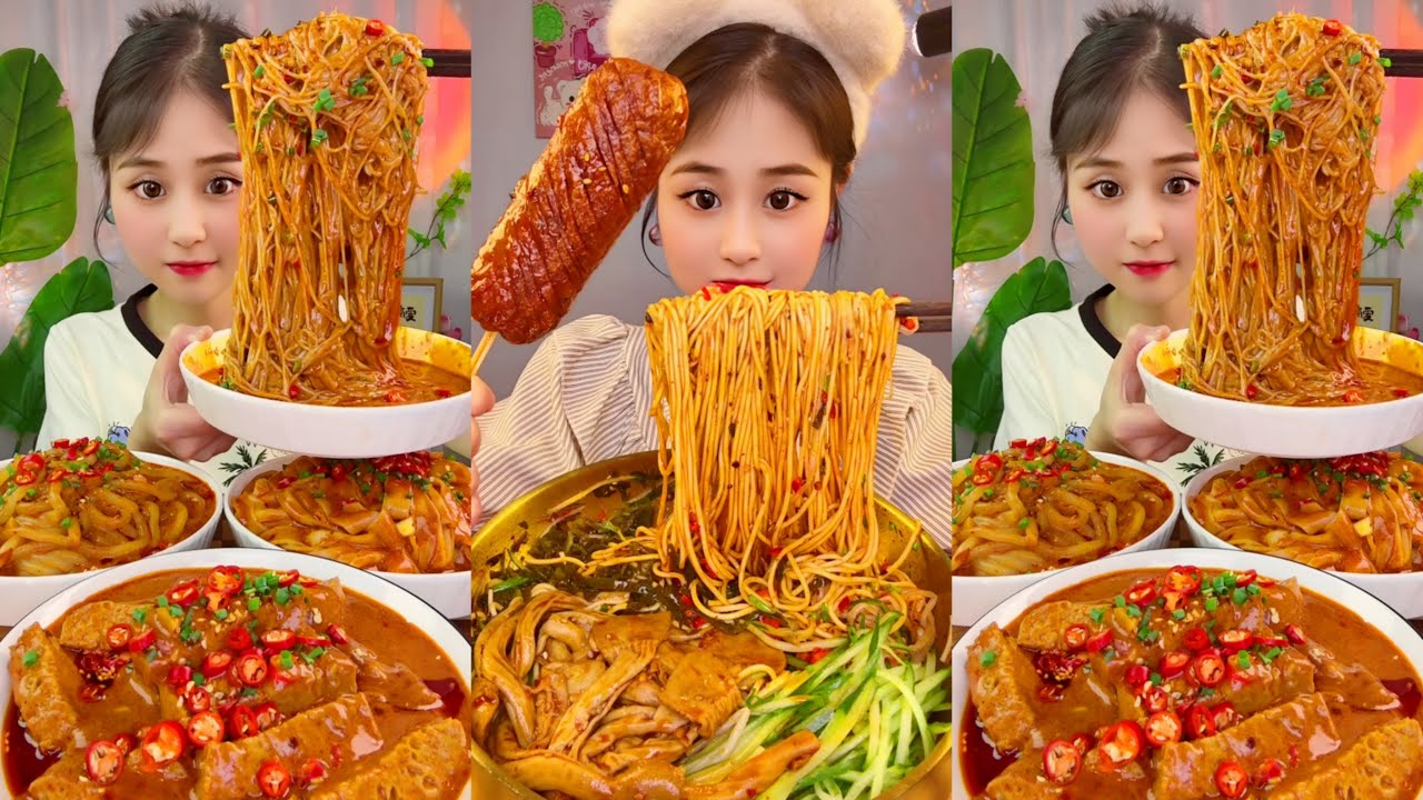 Mukbang Challenge Eating Spicy Noodles & Fried Food Eating Real Sound ...