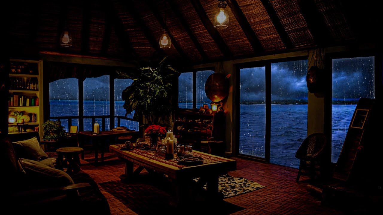 Cozy Cottage by the Sea | Night Rainstorm on Window & Very Huge Thunder ...