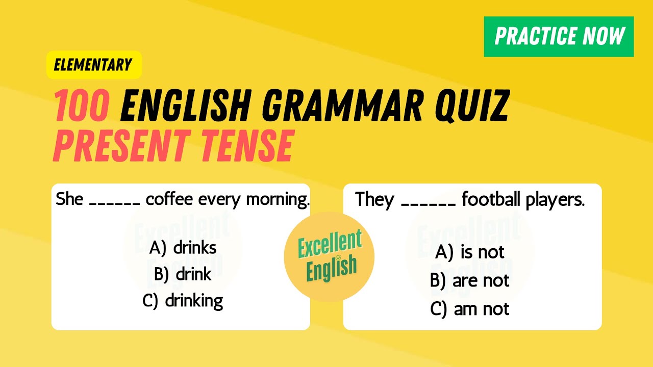 100 English Grammar Quiz | PRESENT TENSE Test | EASY & FAST | English ...