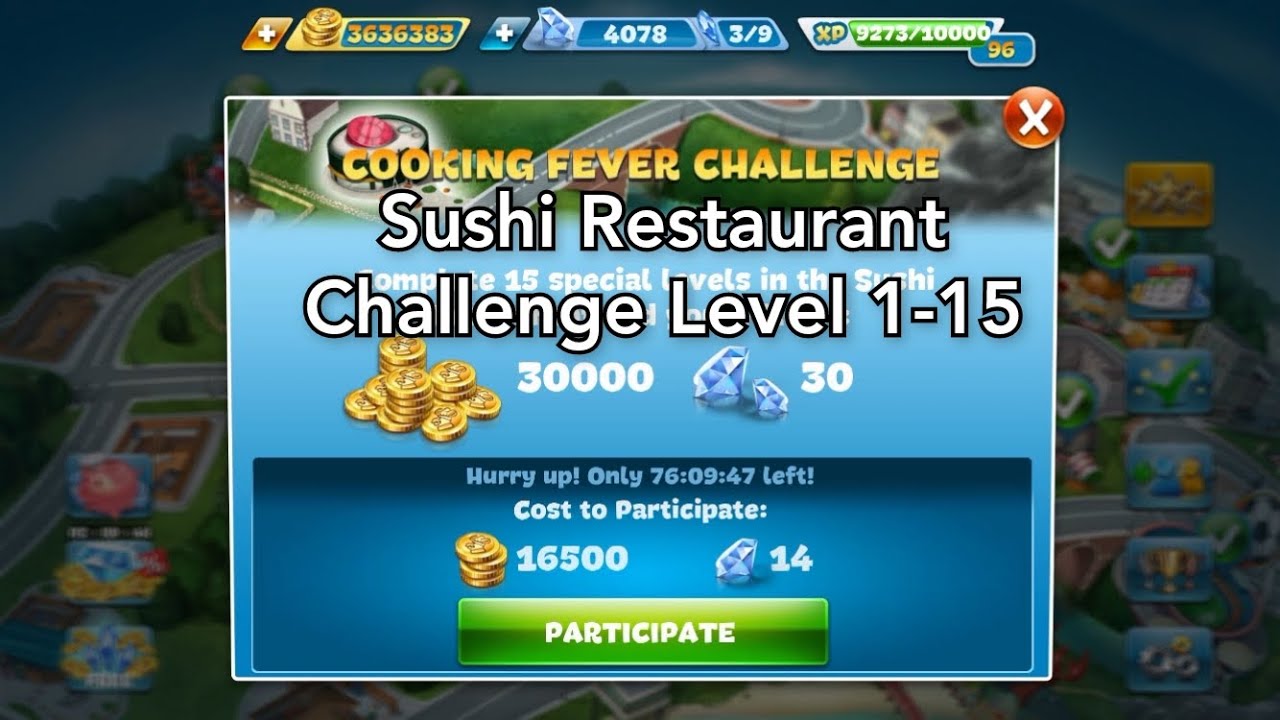 Cooking Fever Challenge - Sushi Restaurant Level 1-15 - YouTube