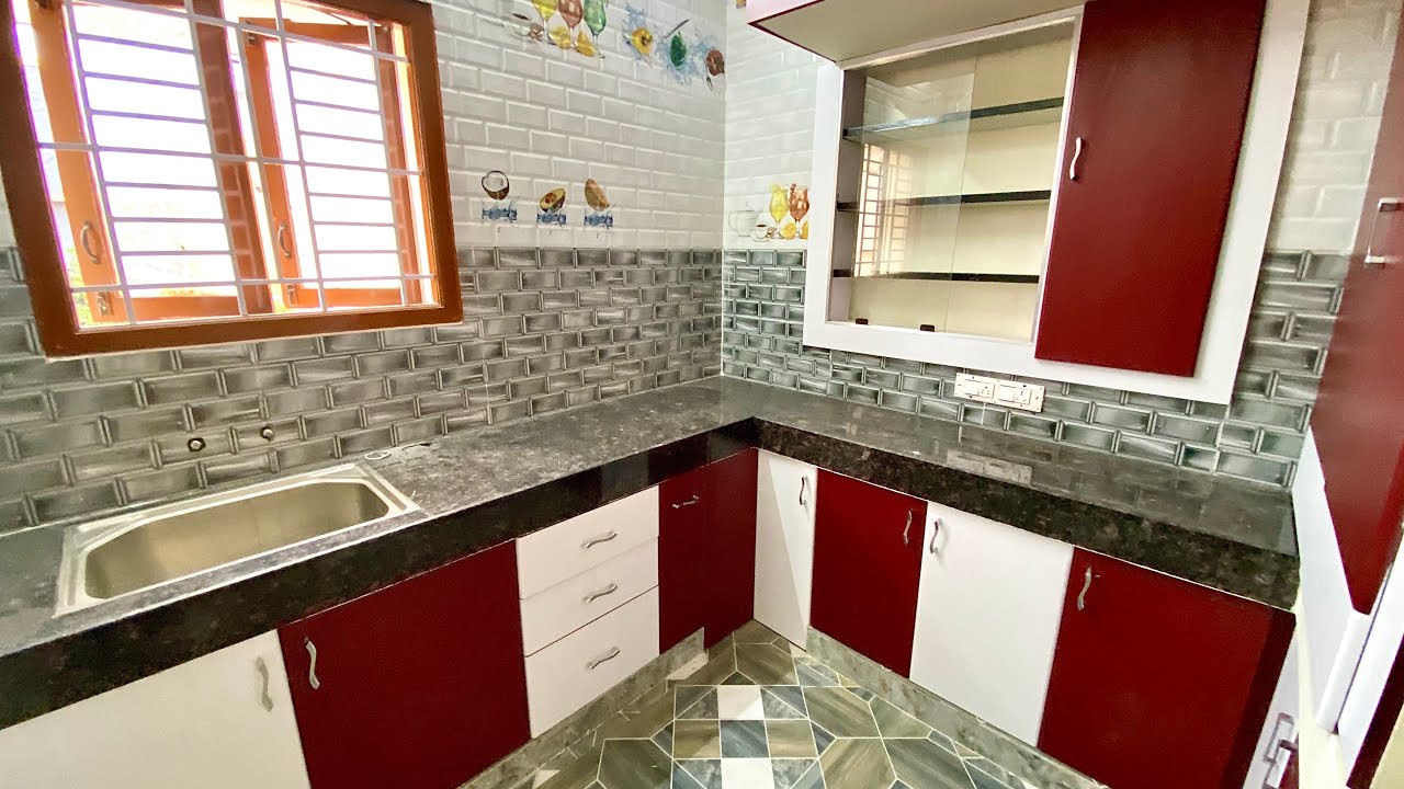 Small Kitchen Design // Red & White Combo Modular Kitchen // 8x8 size ...