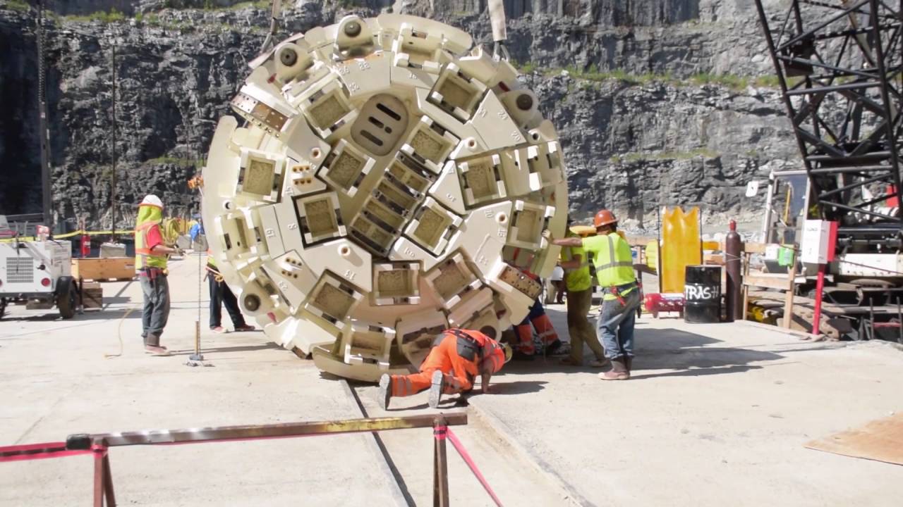 Cutter Head Installed on Tunnel Boring Machine - YouTube