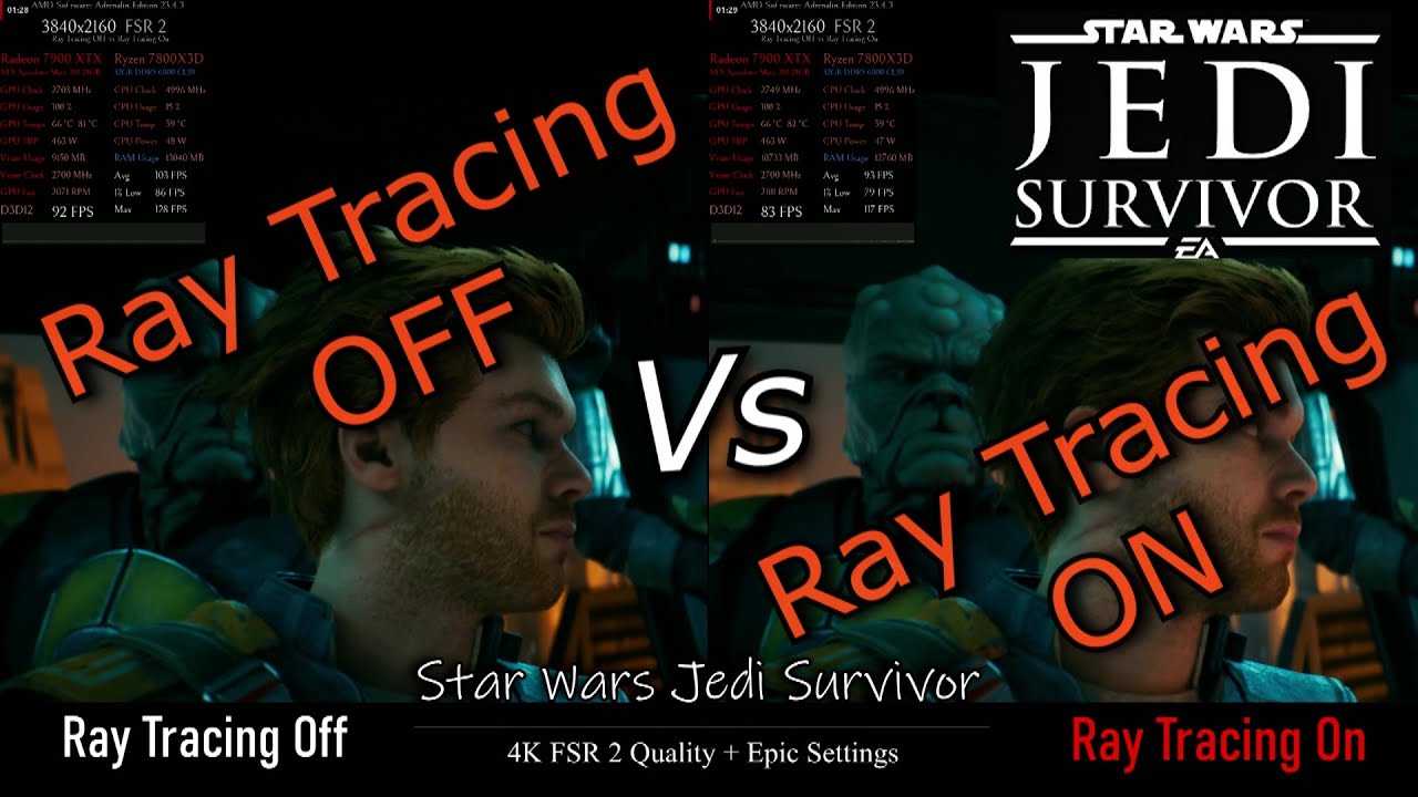 Ray Tracing On vs Off | Star Wars Jedi Survivor @ 4K FSR 2 Epic ...