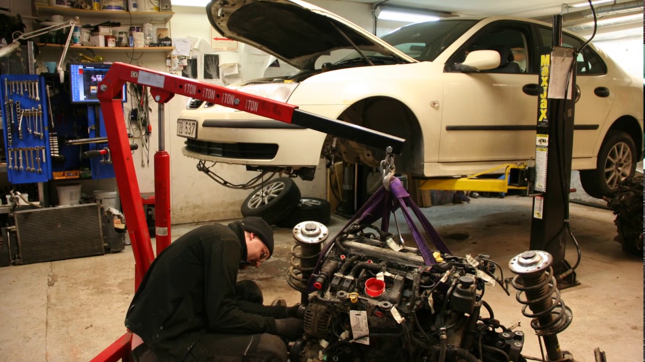 SAAB 9-3 2004 1.8t engine swap. Part 4, Mounting (timelapse) - YouTube