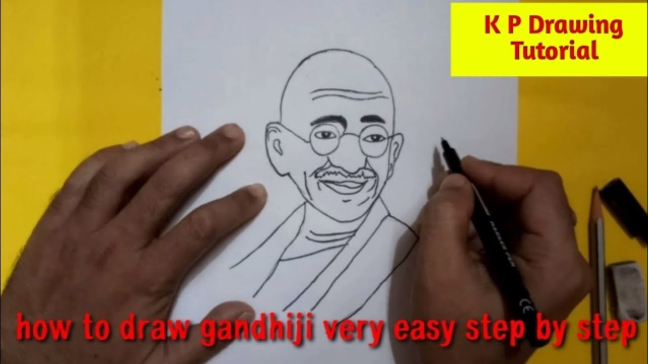 How to draw gandhiji very easy step by step - YouTube