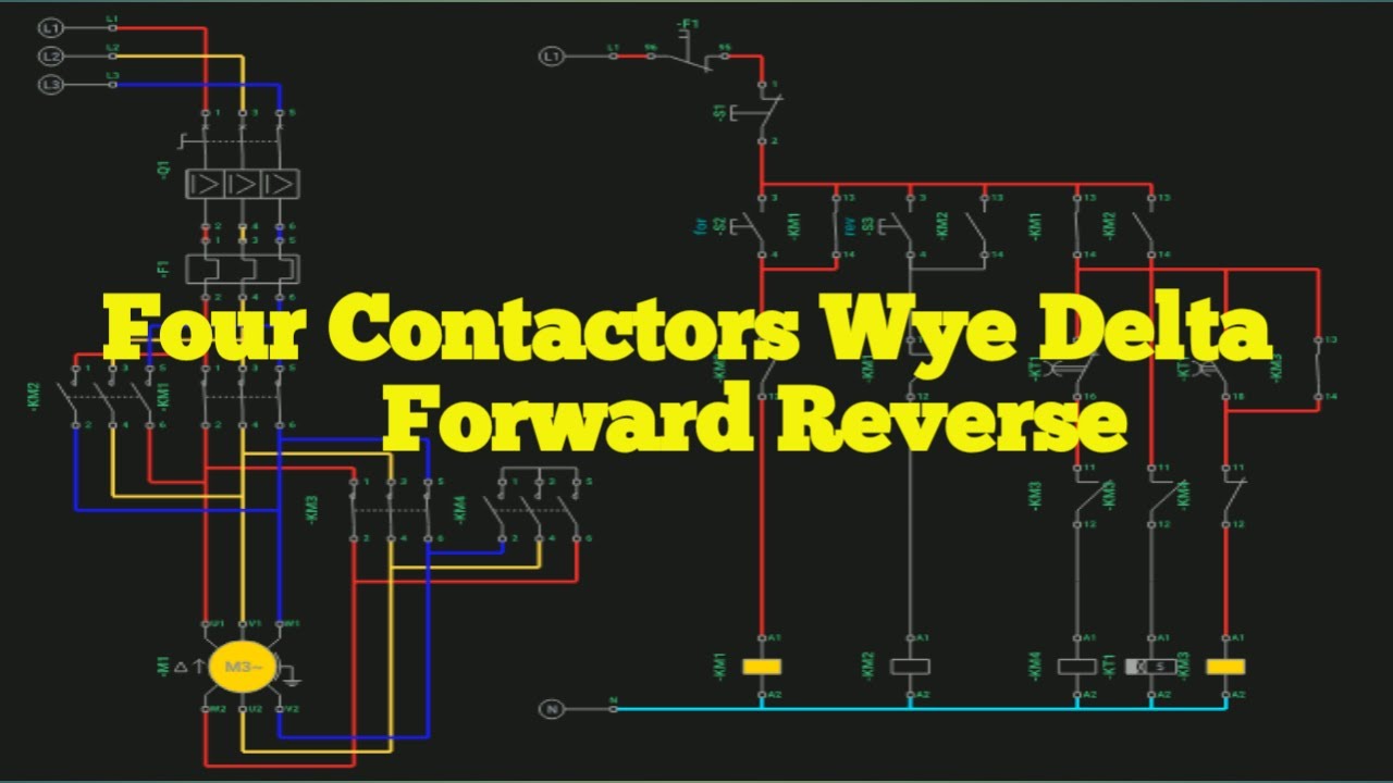 Four Contactors Wye Delta Forward Reverse.simurelay app - YouTube