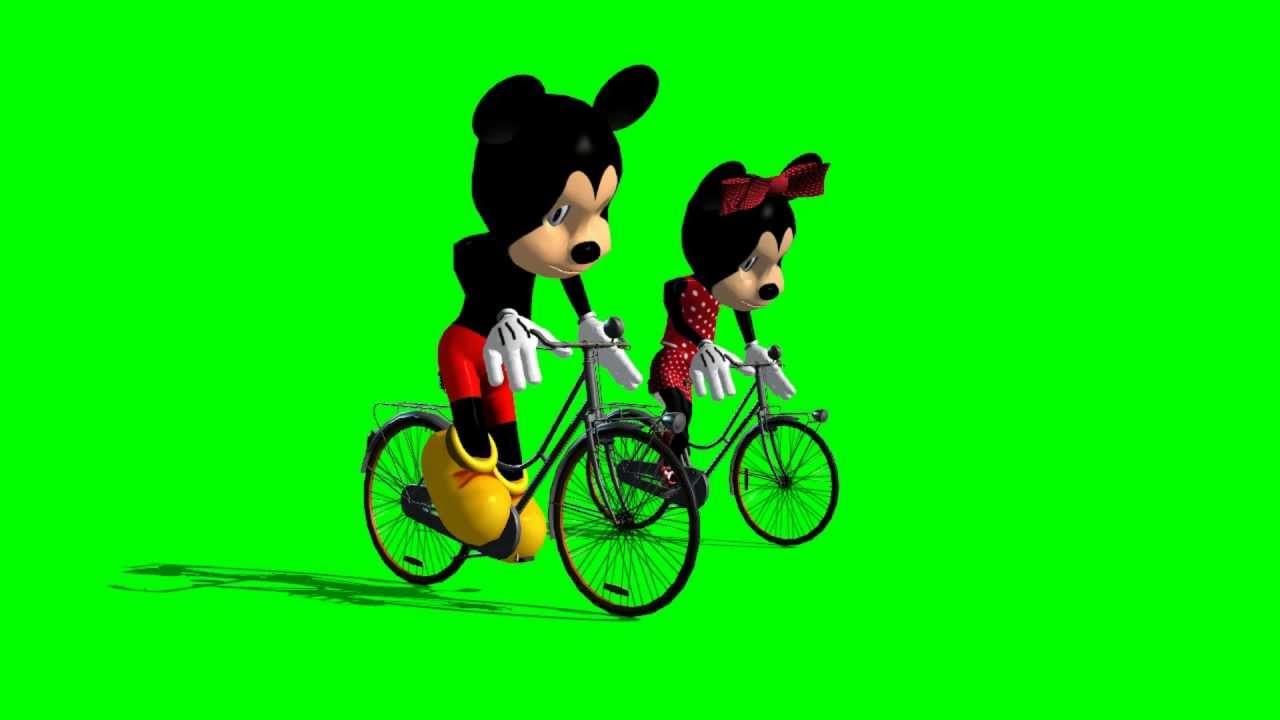 mickey and minnie mouse travel by bicycle - green screen effect - YouTube