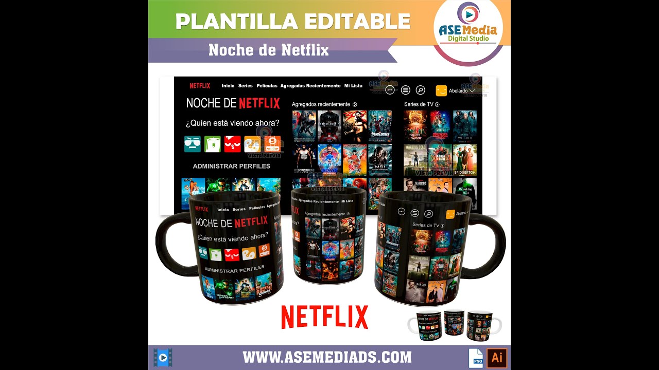 Noche de Netflix Taza Plantilla Editable Sublimación Diseño Mug Gratis ...