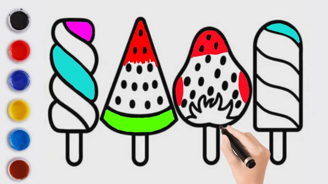Draw and Color Ice Cream Step by Step! Drawing Fruits Easy! Drawing For ...