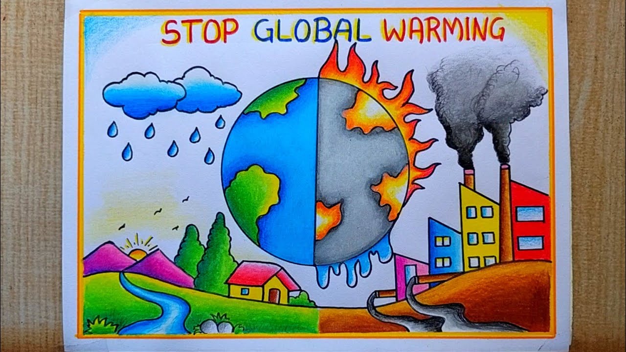 Stop Global Warming Poster drawing easy| Save Earth drawing| Save ...