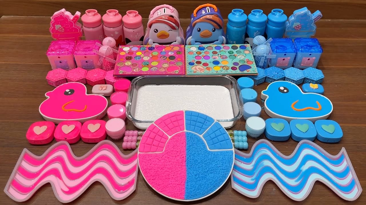 PINK vs BLUE DUCK I Mixing random into Glossy Slime I Satisfying Cun ...