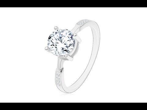 Nakit – Prstan iz srebra 925, okrogel cirkon prozorne barve, cirkoni na ...