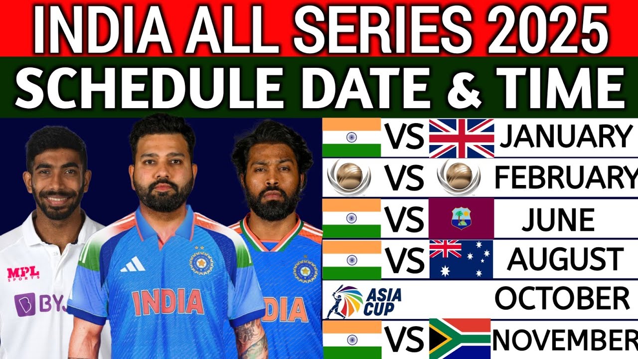Team India All Upcoming Series & Match Schedule 2025 | India 2025 Full ...