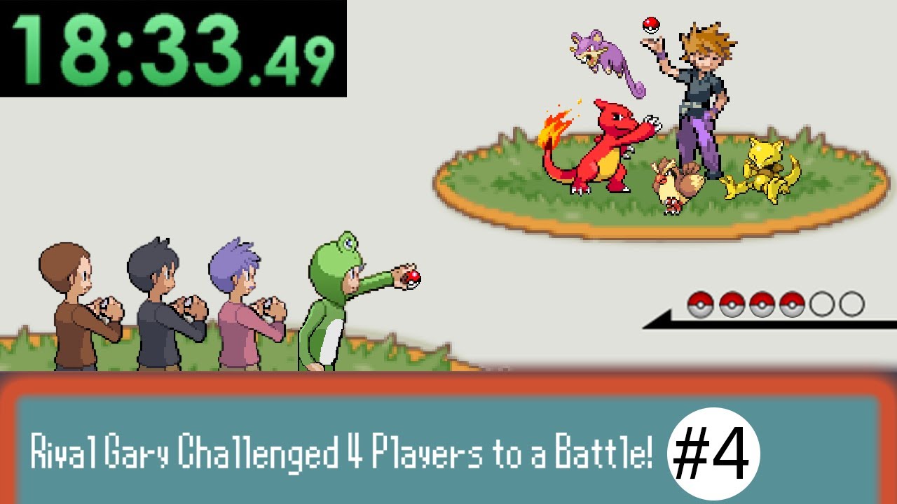 4 Player SPEEDRUN against RIVAL GARY! 4 Player Pokemon Fire Red ...