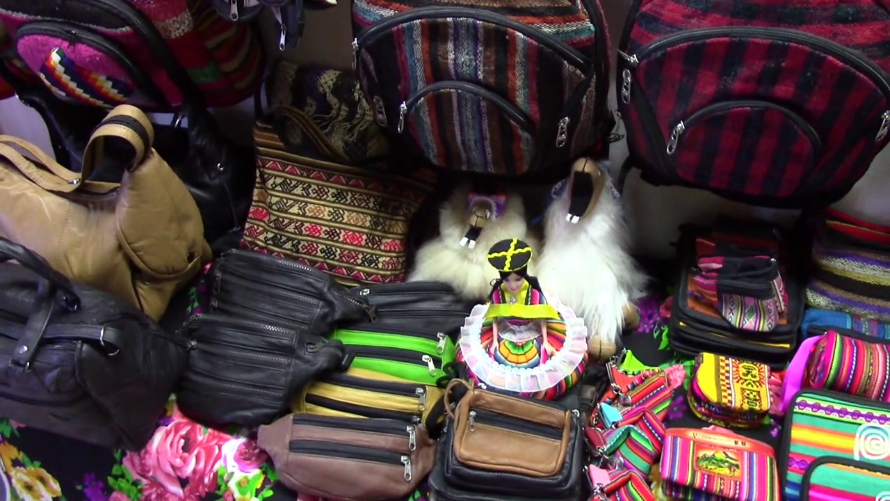 Peruvian shoes, bags and scarves made of traditional manta fabric - YouTube