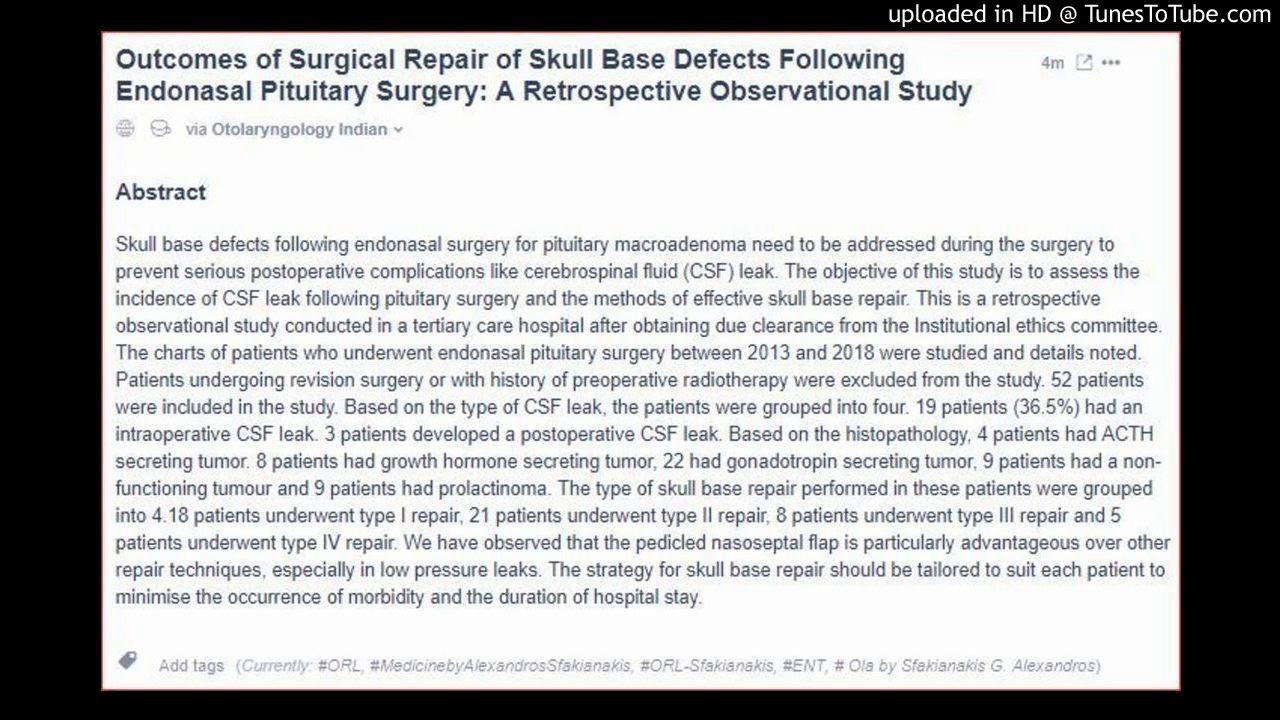Surgical Repair of Skull Base Defects Following Endonasal Pituitary ...