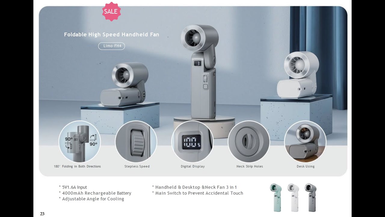 LEMOISTAR FH4 4000mAh Foldable Desk Handheld Fan Portable Mini Fan ...